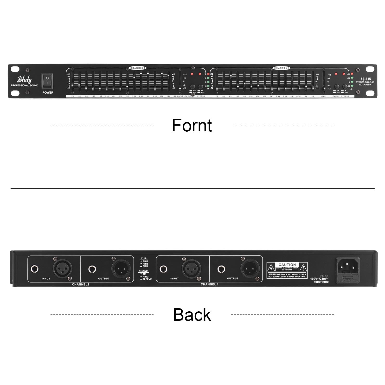 Btuty Audio Equalizer EQ-215 Dual Channel 15-Band Equalizer 1U Rack Mount 2-channel Stereo Graphic Equalizer Stereo Equalizer Graphic Equalizer