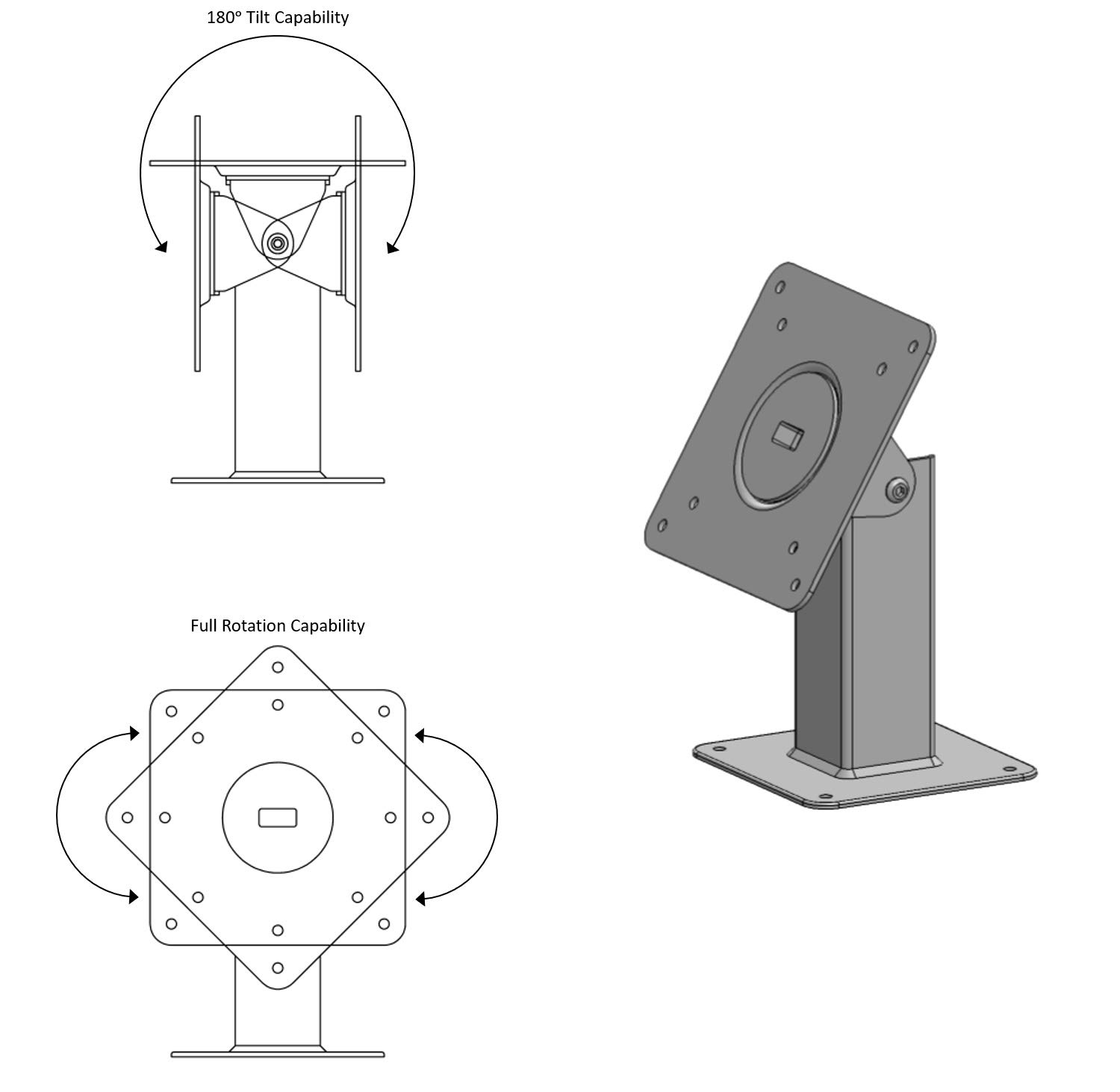 TABcare 180 Tilting 360 Rotating Metal Mount Support 75x75 100x100 VESA Used as Desktop Stand or Wall Mount(Black)