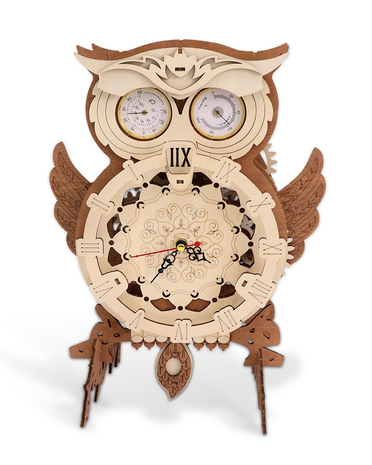 3D Owl Clock Wooden Puzzle, DIY Mechanical Model Building Kits Toys, Birthday Gift for Adults and Children Age 14+