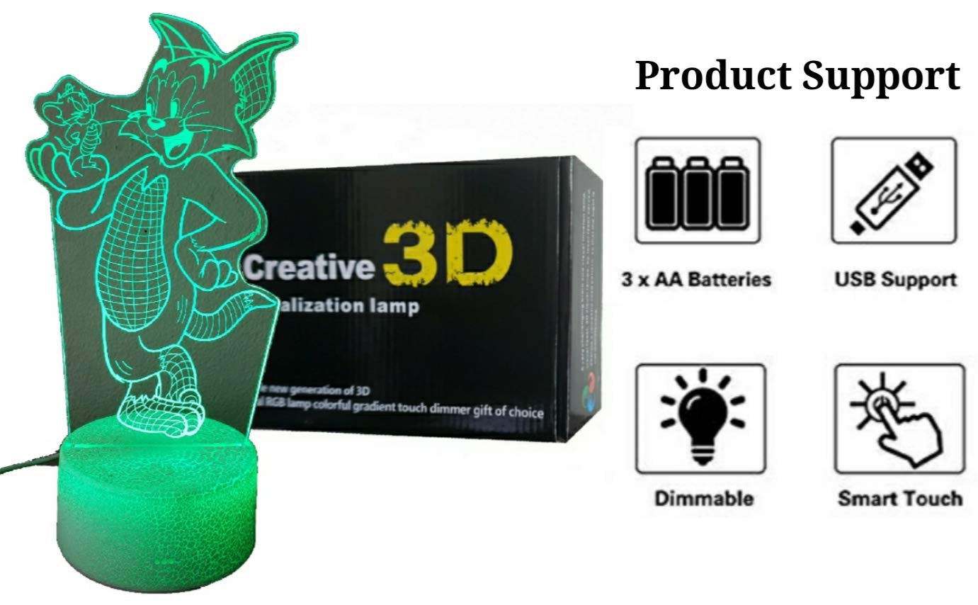Z ZILLION CRAFT Tom and Jerry Illusion 3D Night lamp for Kids Bedroom. 7 Color Changing Optical lamp with Touch Sensor. Best for Kids as Gifts.