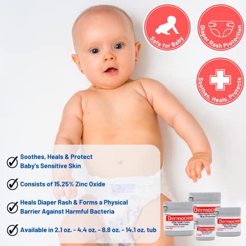 DERMOCREM β Diaper Rash Cream for Baby, Soothes, Heals, and Protects, Relief and Treatment of Diaper Rash, Zinc Oxide Cream (2.1 Oz.(60 G)