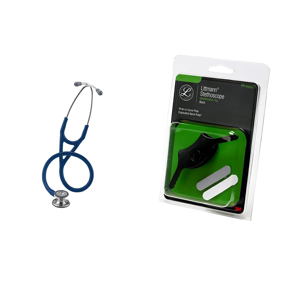 3M Littmann Stethoscope, Cardiology IV, Navy Blue Tube, Stainless Steel Chestpiece, 27 Inch, 6154 & 40007 Stethoscope Identification Tag, Black