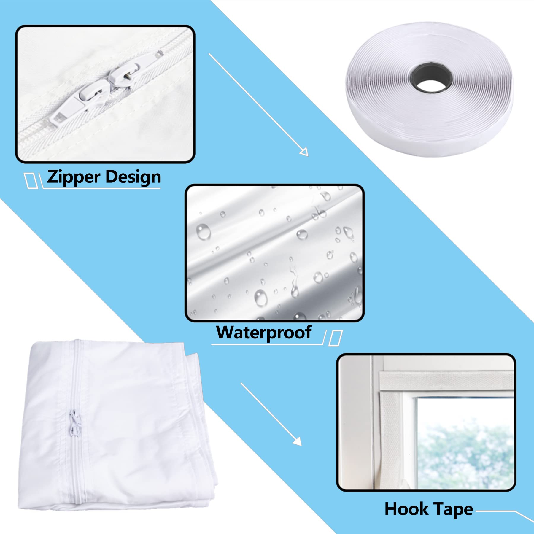 BJADE'S Window Seal Kit for Portable Air Conditioner Unit and Tumble Dryer,158Inch Seals with Zipper and Adhesive Fastener , White