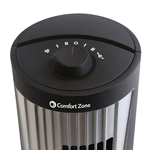 Comfort Zone CZ112 12β 2-Speed Oscillating Tower Fan with High Performance Centrifugal Blades, Convenient Built-in Carry Handle, and Space Saving Design, Black
