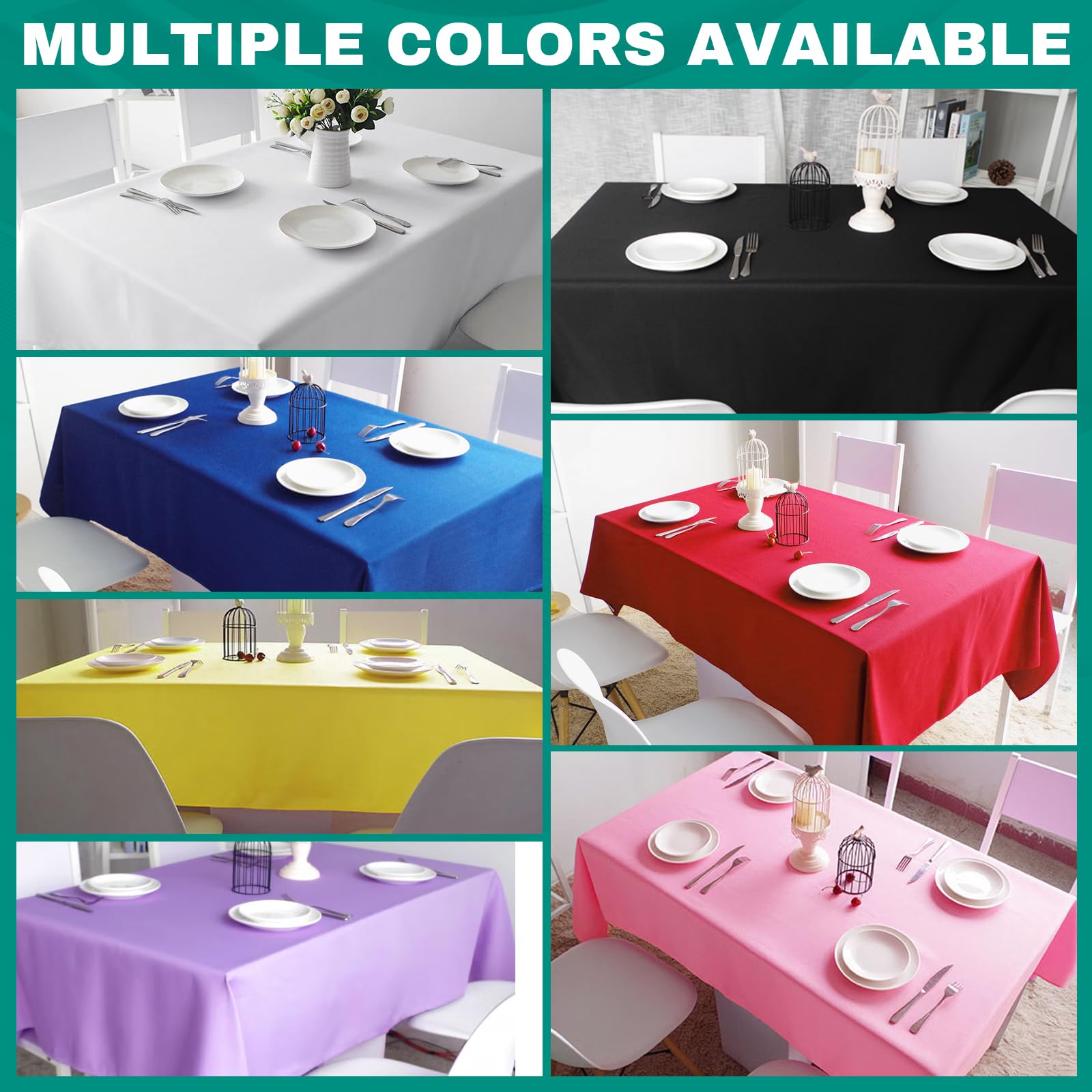 RowinsyDD 8 Pack Black Plastic Table Cloths Disposable，54 x 108 Inches Plastic Table Cover for Rectangle Tables，Disposable Tablecloth for Dinning，Parties，BBQ，Wedding，Outdoor