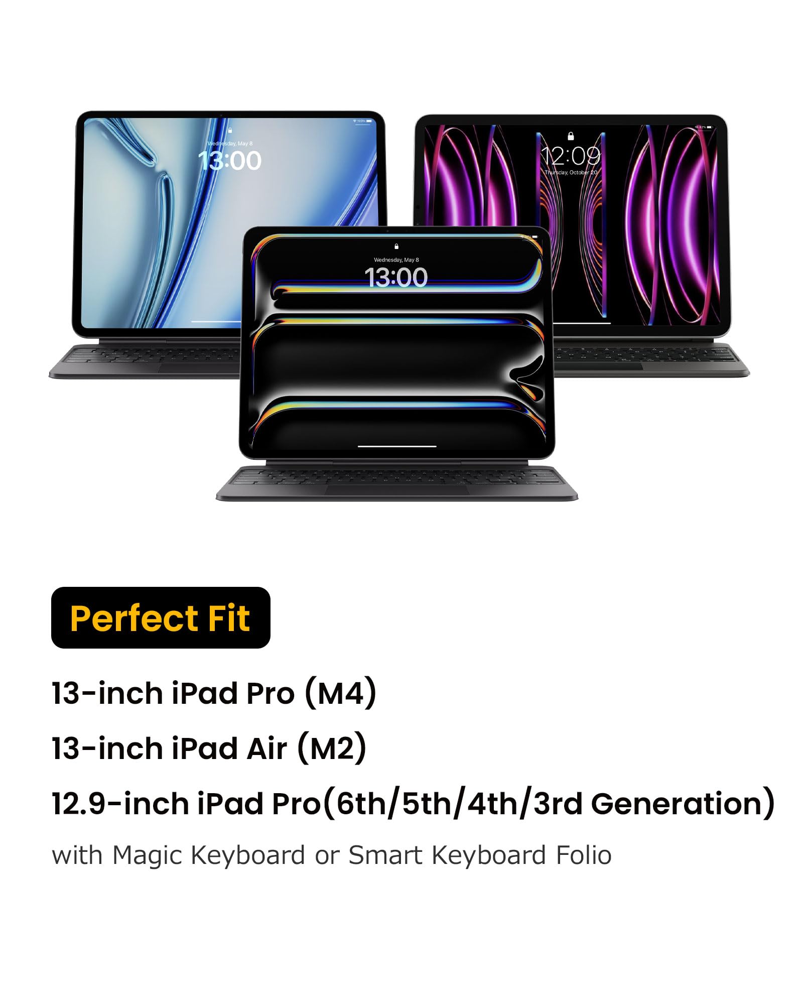 tomtoc Portfolio Case for 13 Inch iPad Pro M4 2024 & iPad Air M2, 12.9-in iPad Pro M2/M1, Protective Sleeve with Accessories Pocket, Carrying Storage Bag for iPad Pencil Pro/Adapter/Magic Keyboard