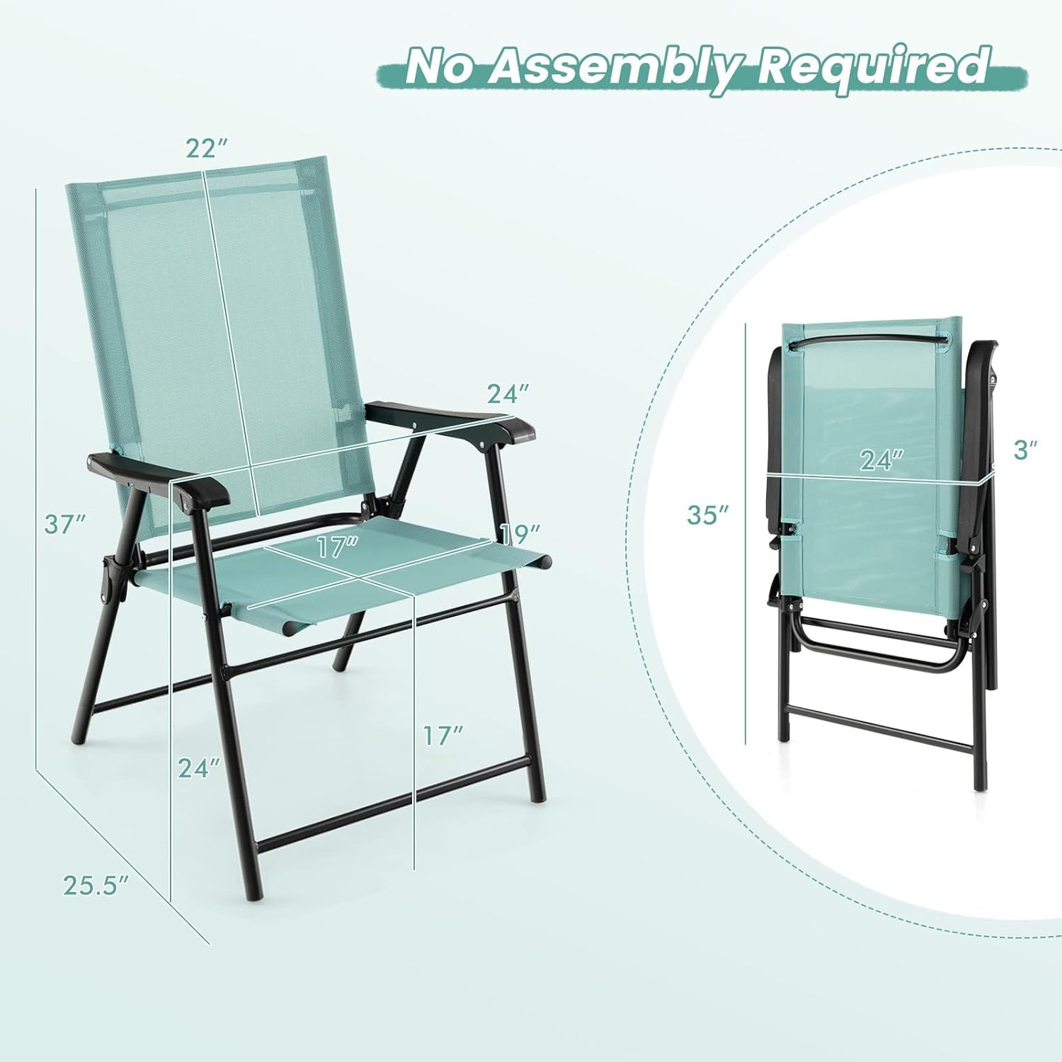 Tangkula Patio Folding Chairs Set of 2, Outdoor Sling Chairs with Breathable Fabric Back & Seat, Portable Dining Camping Chairs for Poolside, Yard, Garden, Deck, Lawn, Beach (Mint Green)