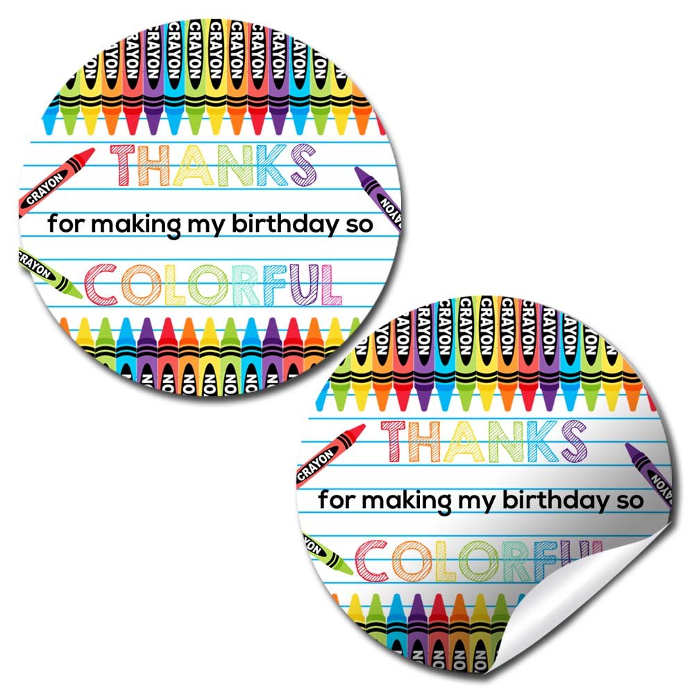 Crayon Thank You Birthday Party Sticker Labels, 40 2" Party Circle Stickers by AmandaCreation, Great for Party Favors, Envelope Seals & Goodie Bags