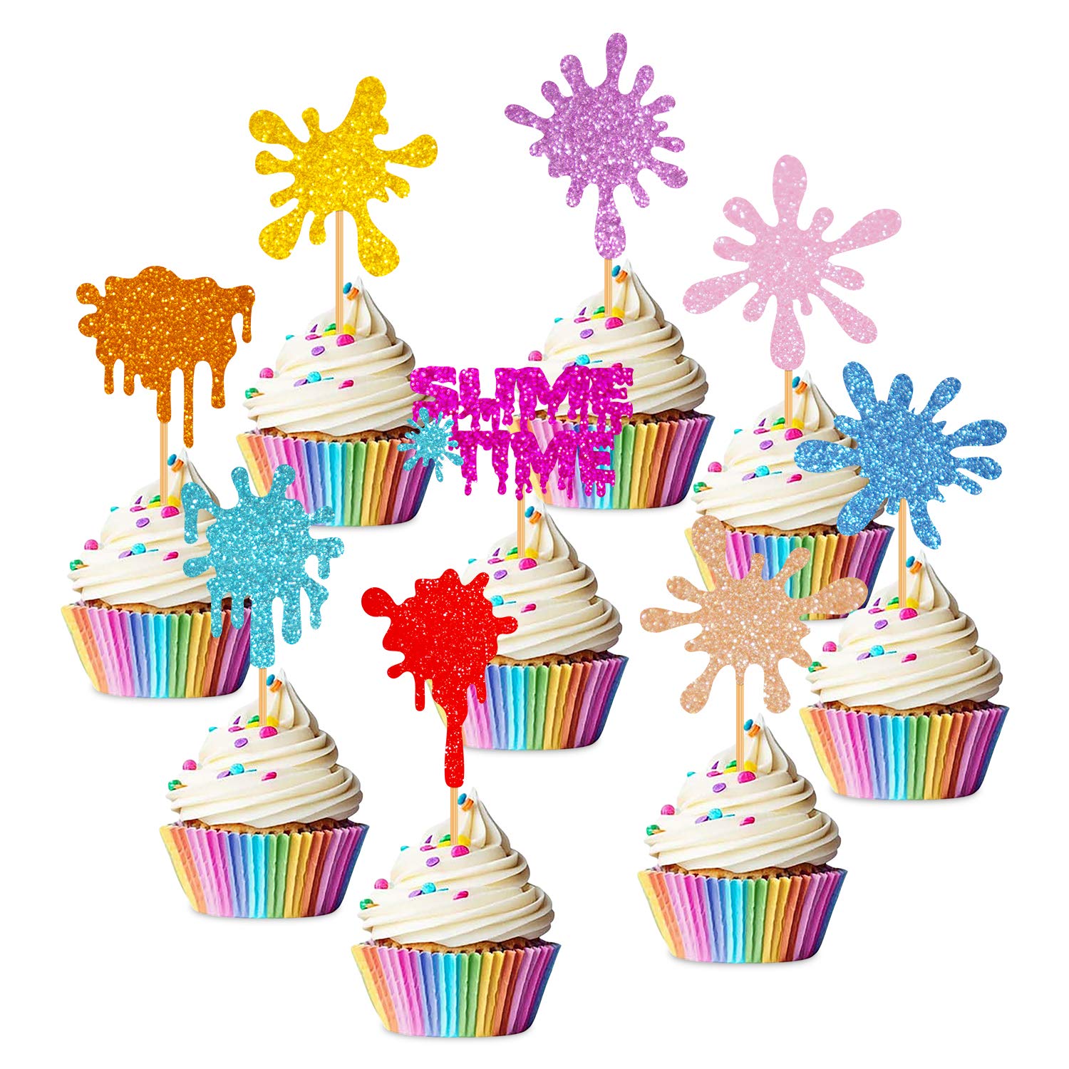 36 Pieces Glitter Slime Cupcake Toppers Colorful Painted Slime Cupcake Decorations for Slime Themed Birthday Party Art Themed Baby Shower Party Supplies
