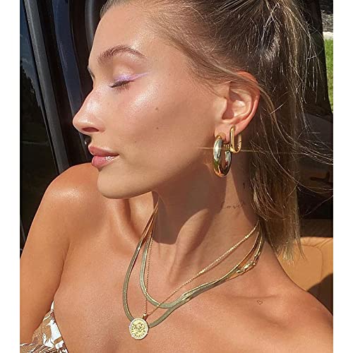 40 Pairs Gold Hoop Earrings for Women Multipack, Fashion Pearl Chain Link Stud Statement Earring Packs, Hypoallergenic Chunky Hoops Earrings for Gift