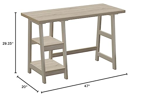 Convenience Concepts Designs2Go Trestle Shelves Desk, 47"L x 20.25"W x 29.25"H, Weathered White