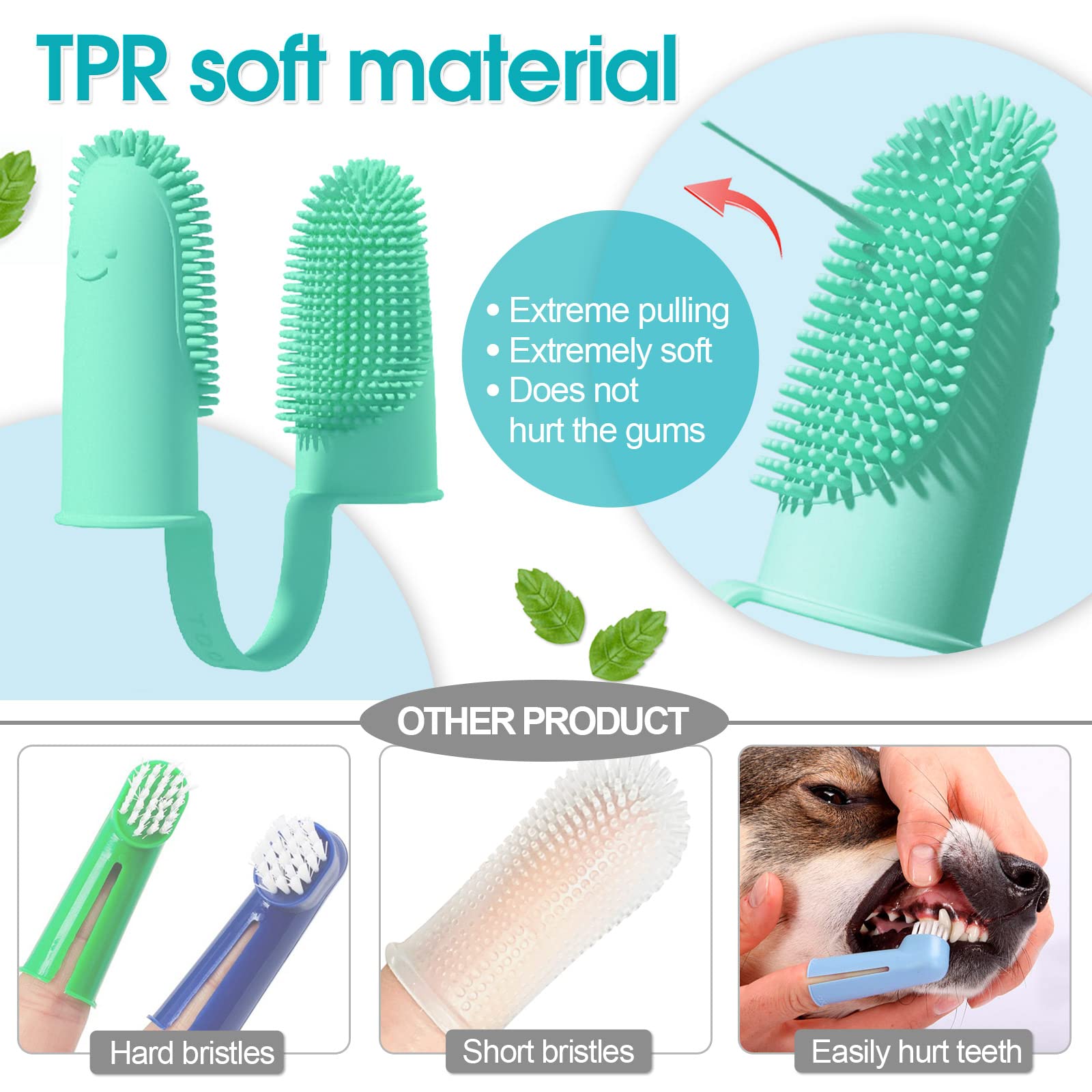 VVHOMIFE Two Finger Toothbrush for Dogs, Cat Toothbrush Two Finger, Double Cleaning Strength, Double The Efficiency, Efficient Teeth Cleaning, Ergonomic, Ring Bristle, Easier to Use. (2-pcs, Blue)