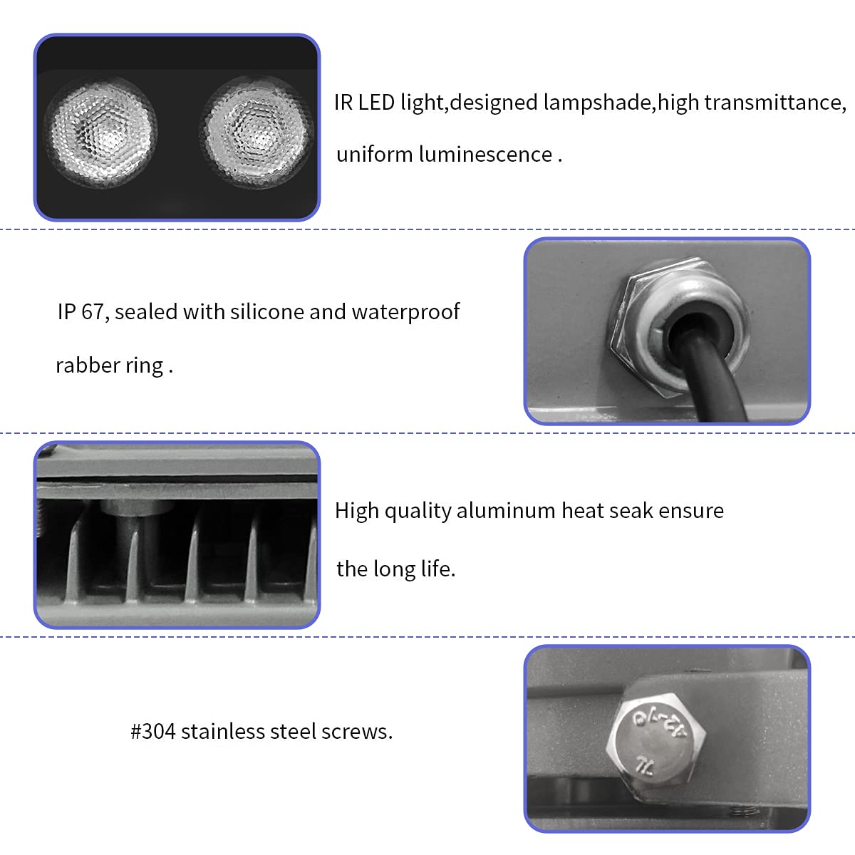 OHWOAI IR Illuminator, 6 LED IR Lights 850nm, Long Range Infrared Light, Outdoor Waterproof Lamp Night Vision, 10ft 12V 2A Power Supply