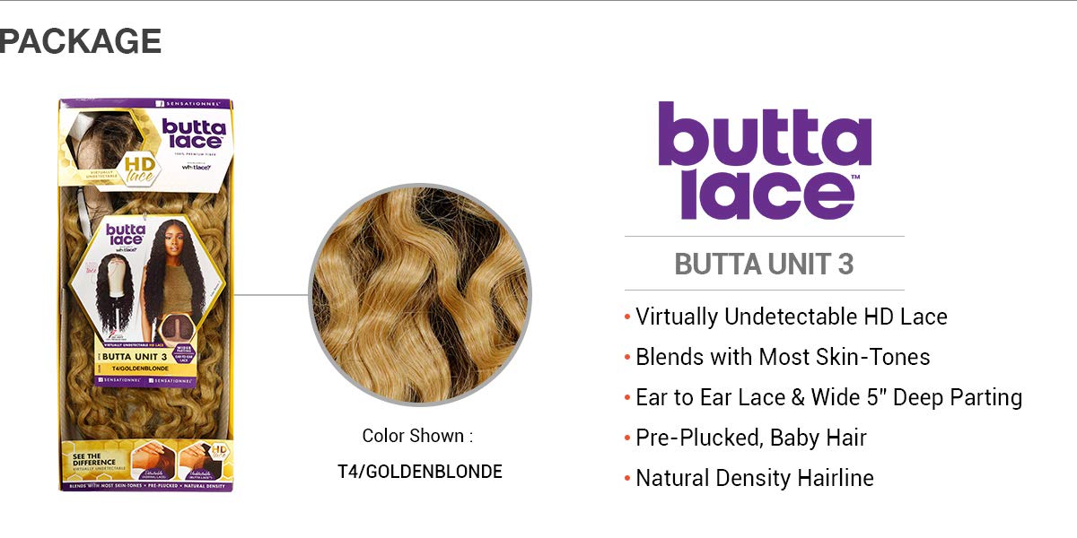 Sensationnel Butta lace wigs - unit 3 extra wide 5 inch deep parting synthetic preplucked hairline glueless lacefront (Jet Black 1)