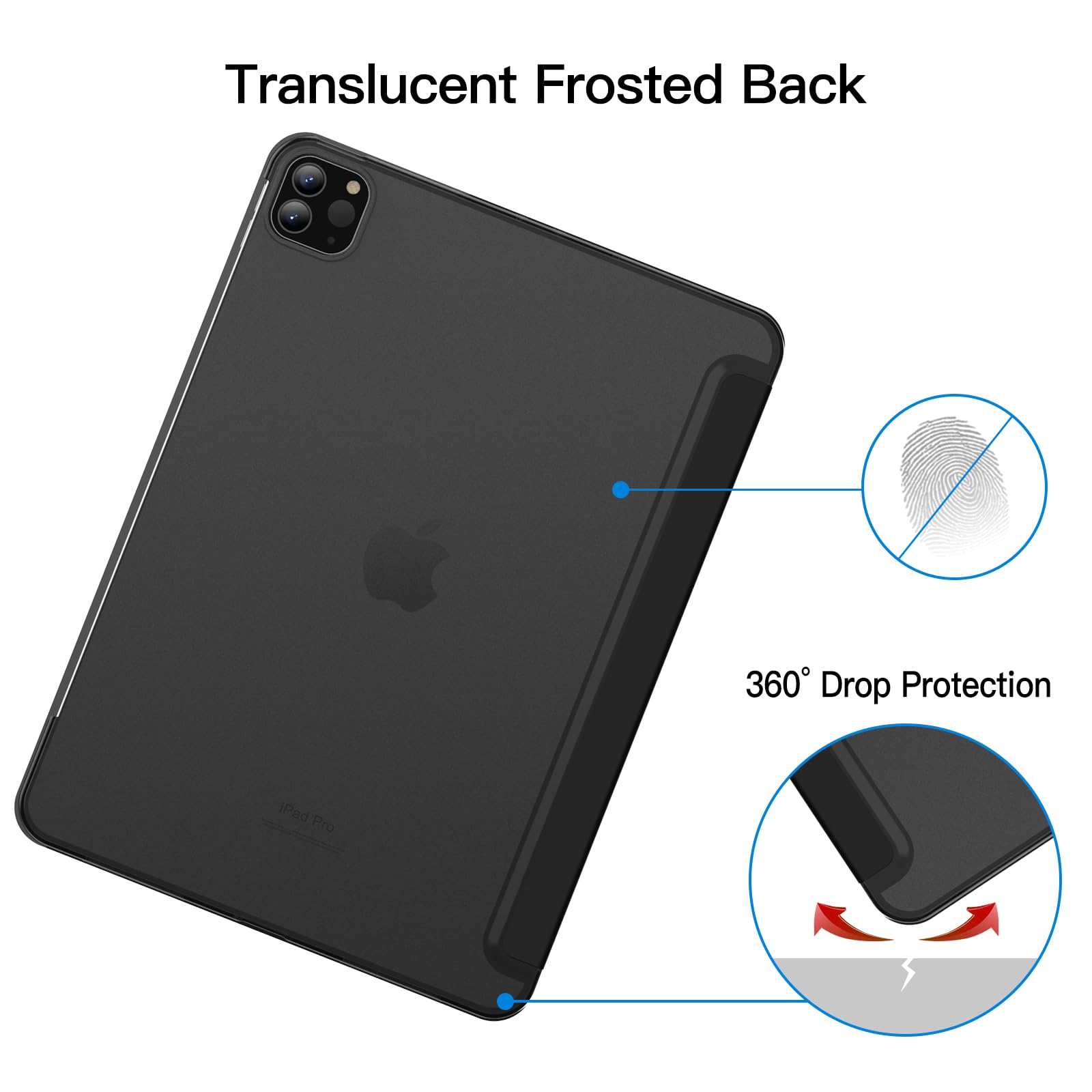 JETech Case for iPad Pro 11 Inch, 2022/2021/2020 Model, Slim Stand Hard Back Shell Smart Cover with Auto Wake/Sleep (Black)