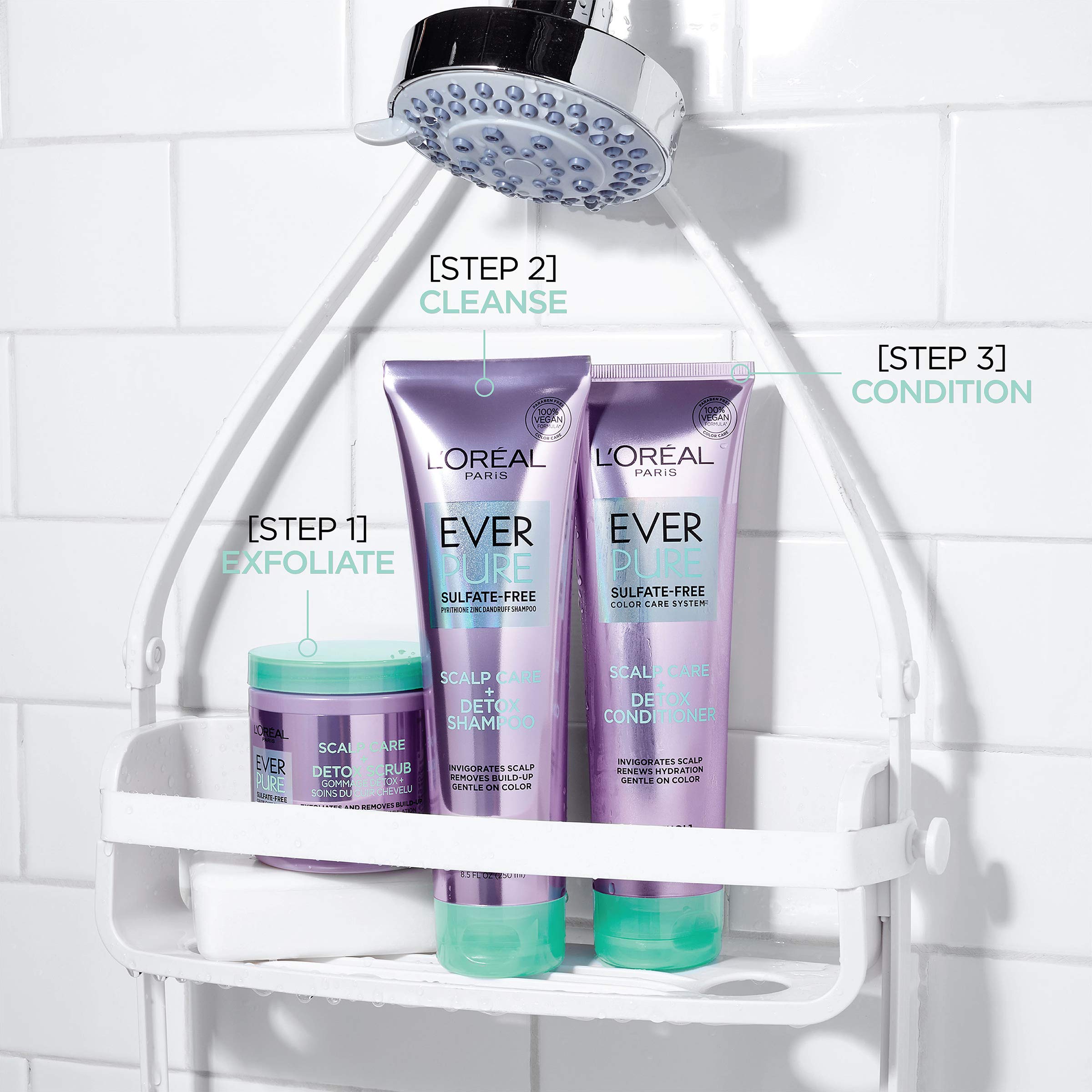 L'Oreal Paris EverPure Scalp Care + Detox Sulfate Free Conditioner for Color-Treated Hair, Invigorates Scalp and Renews Hydration, Menthol and Neem Leaf Extract, 8.5 Ounces