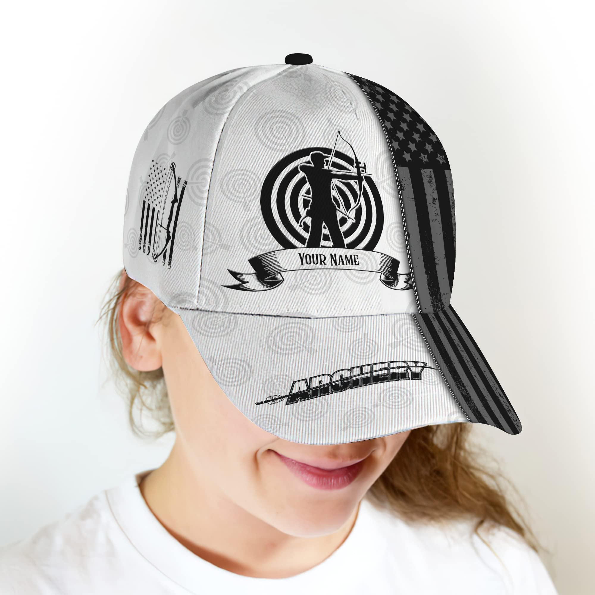 3D Printing Custom Archery Man American Snapback Baseball Cap Target Bow Hat Gift for Sport Lovers Men Boys Multicolor