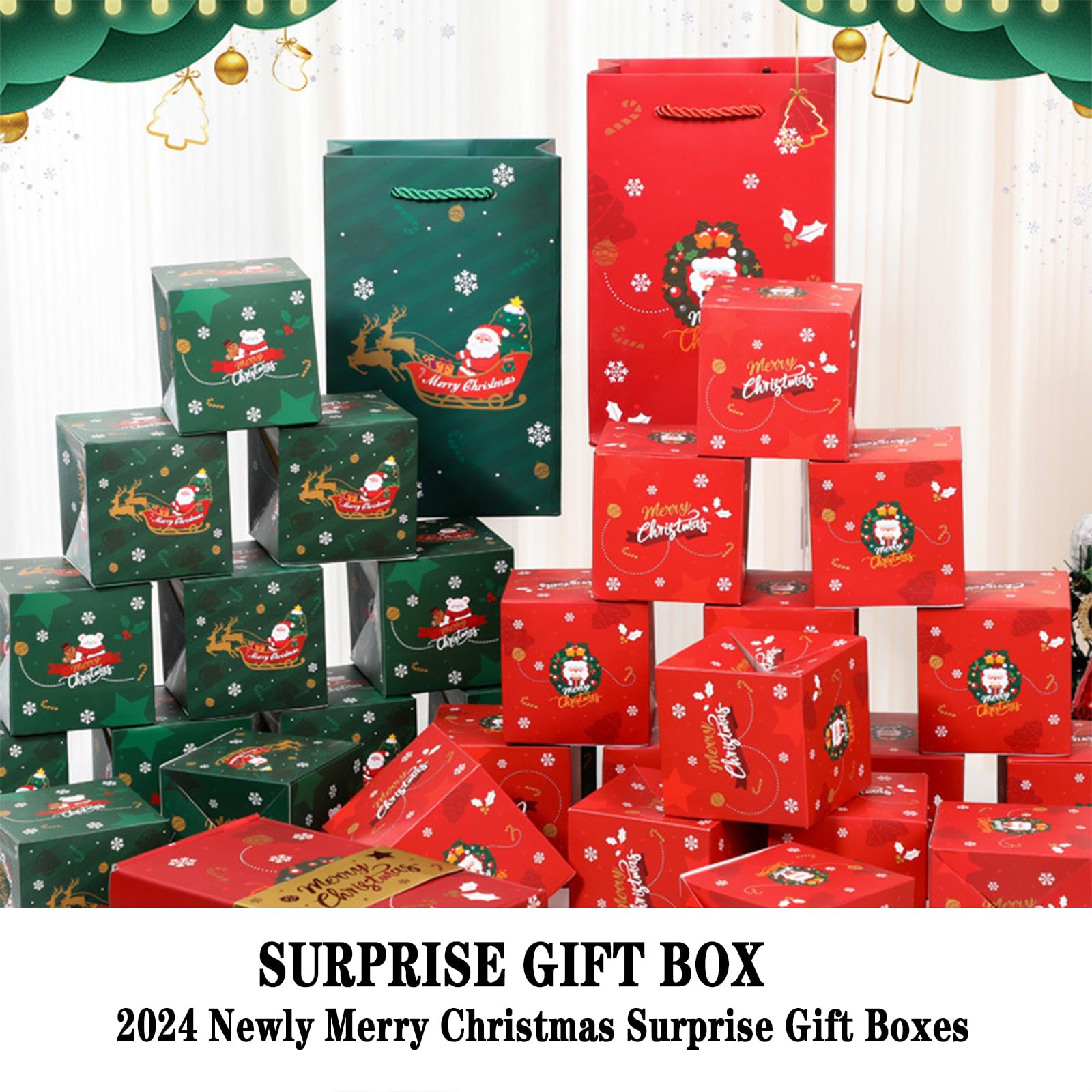 Surprise Box Gift Box for Money, Surprise Gift Box Explosion,2024 Newly Merry Christmas Surprise Gift Boxes,Folding Pop-Up Explosion Gift Box for Birthday Anniversary Valentine Proposal (Red Christmas)