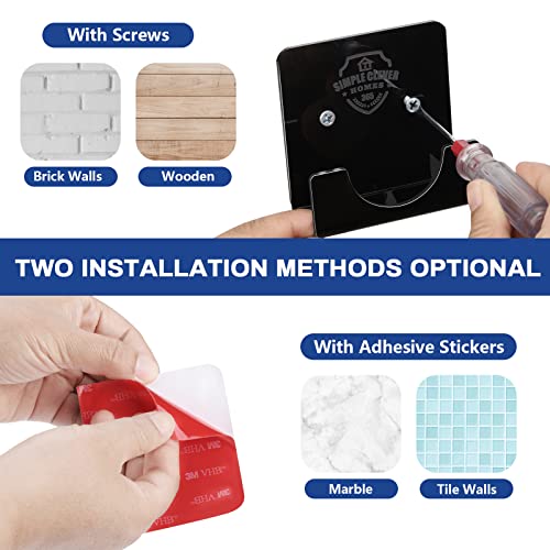 Black Acrylic Bathroom Curtain Rod Holders Adhesive Non Slip Curtain Hangers Pole Holders for Drapes No Drill Stick On Wall Mounted Bath Rod Gripper 2 Piece Square Shower Rod Brackets for Wall
