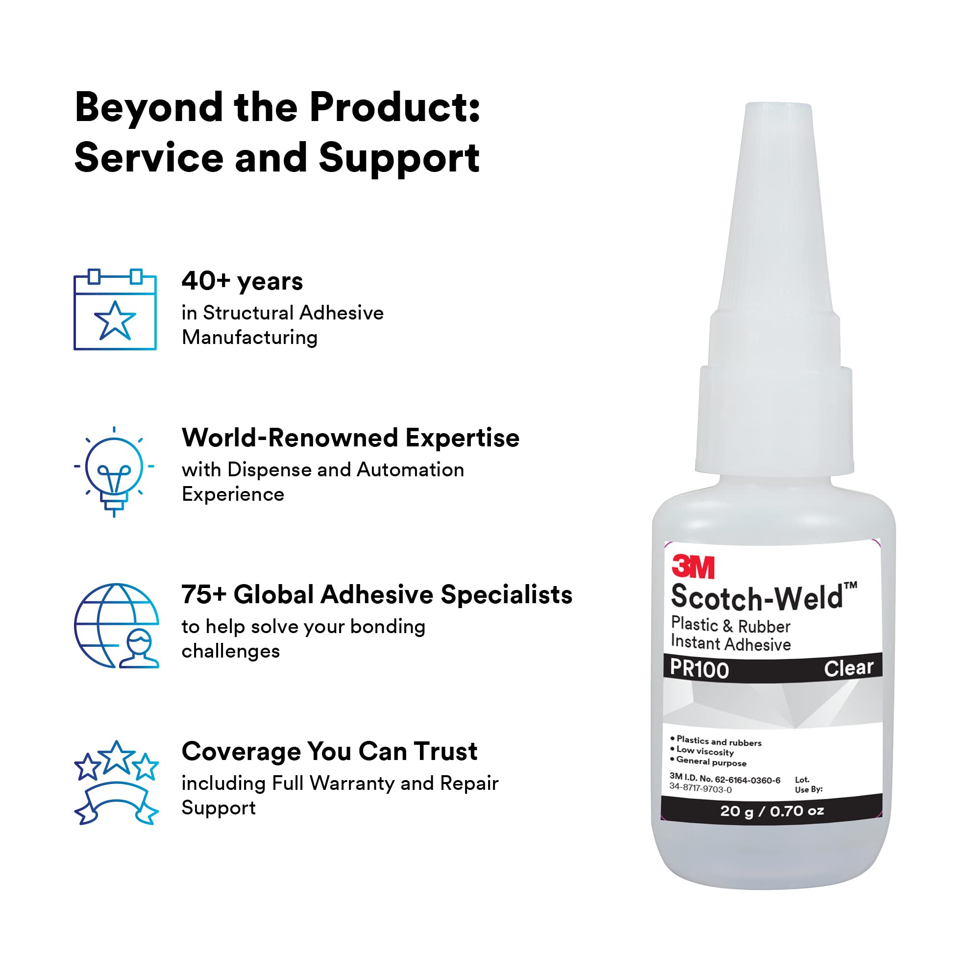 3M Scotch-Weld Plastic & Rubber Instant Adhesive PR100, Clear, Low Viscosity, Fast Handling Time and Cure, 20 g (0.07 fl oz) Bottle