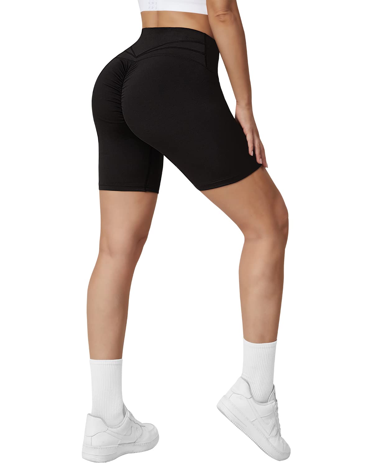 A AGROSTE Women Cross Scrunch Butt Lifting Shorts with Pockets Trinity High Waisted Workout Booty Biker Shorts