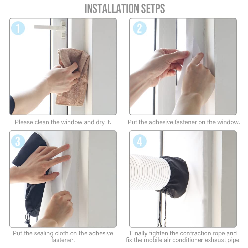 BEWAVE Portable AC Window Seal, Universal Window Seal for Portable Air Conditioner, Window Vent Kit with Shrink Rope and Adhesive Fastener for Casement Window, 118Inch/300CM