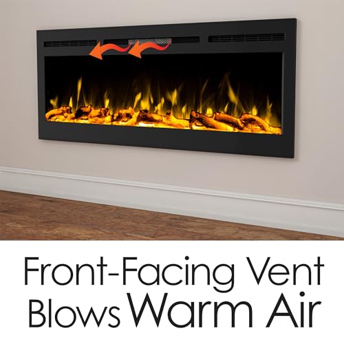 36-Inch Wall Mounted Electric Fireplace - Recessed Heater with Front Vent, Remote, LED Flames, and Log and Crystal Media by Northwest (Black)