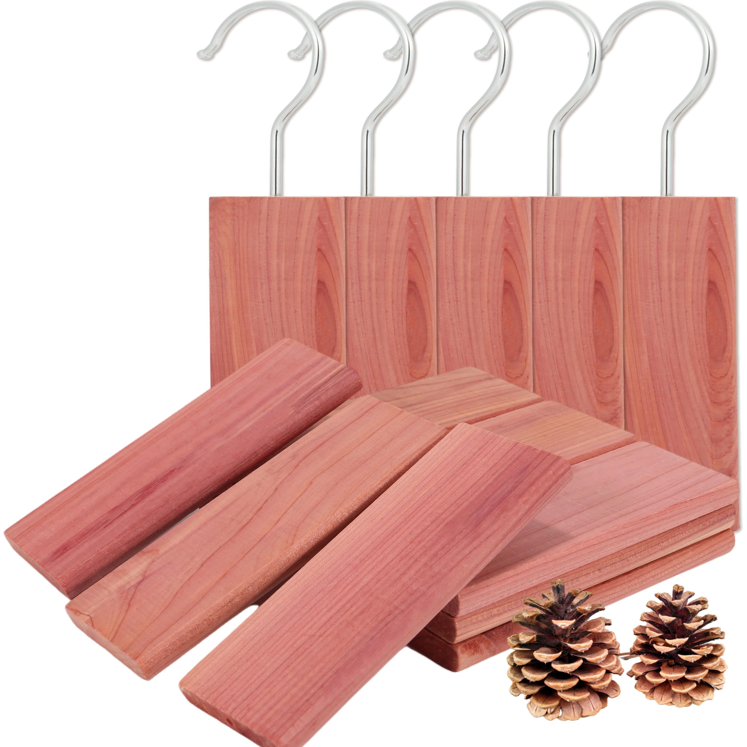 UNIVIVO 12PCS Cedar Hanger Ups for Closet, Cedar Blocks for Clothes Storage, 100% Aromatic Red Cedarwood Chips Planks for Wardrobe, Closets Drawers