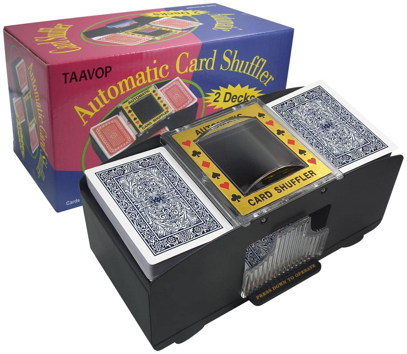 TAAVOP Automatic Card Shuffler, 1-2 Deck Battery-Operated Electric Poker Card Shuffler Machine, for Playing CardsUNO (Black), 8 x 4 x 4 inchesļ¼15.11 Ounces