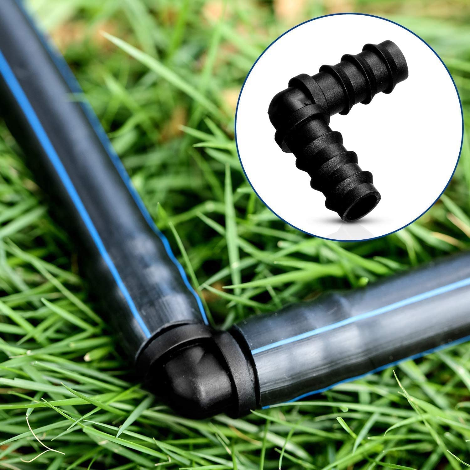 40 Pieces Drip Irrigation Fittings Kit 1/2" Tubing Set, 8 Tees, 8 Couplings, 8 Elbows, 8 Straight Connector with tap and 8 End Cap Plugs for Drip Irrigation Systems