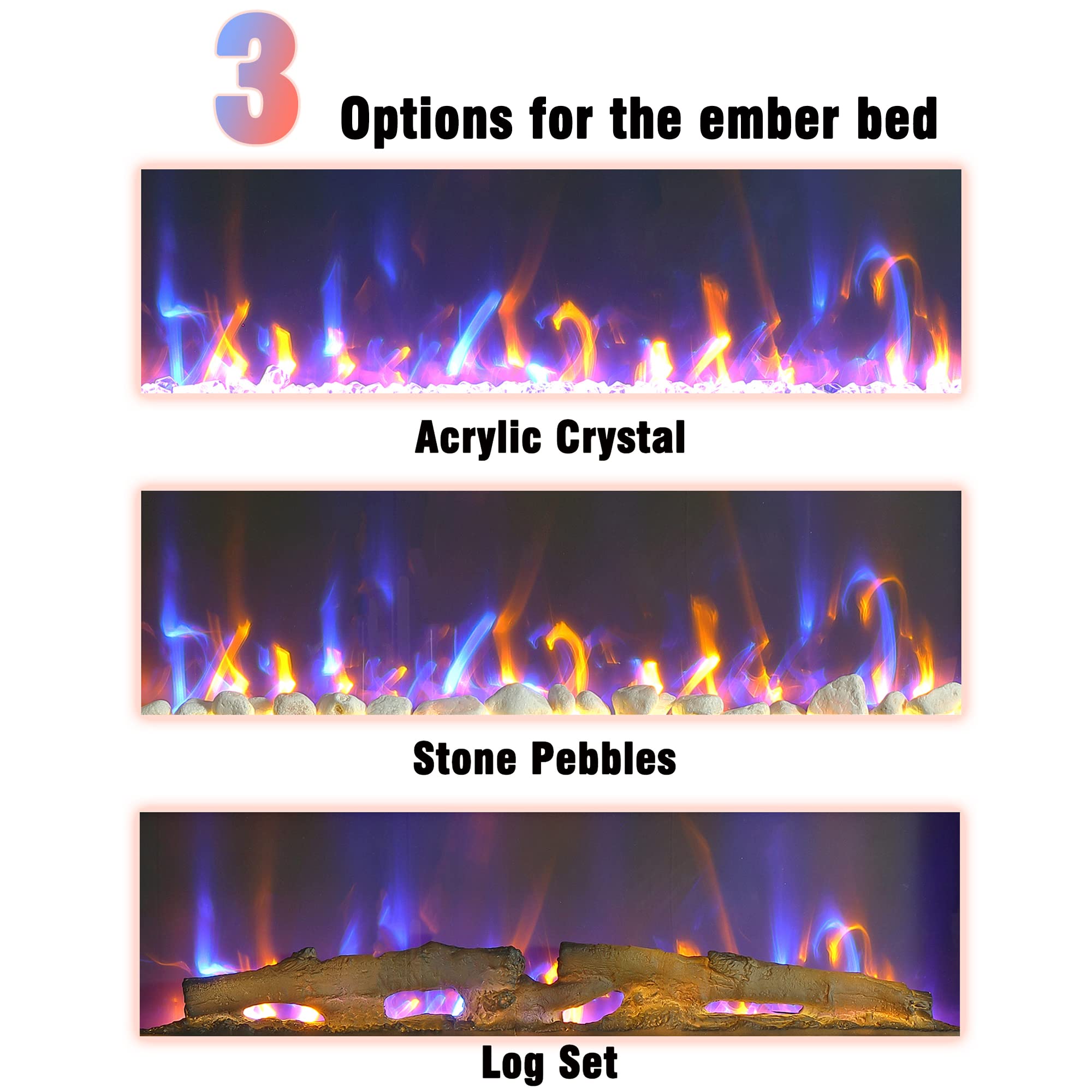 36" 1400W Curved Front Electric Fireplace,Freestanding or Wall Mounted Electric Fireplace with Remote Control & Adjustable Flame Color with Realistic 3D Flame Effect