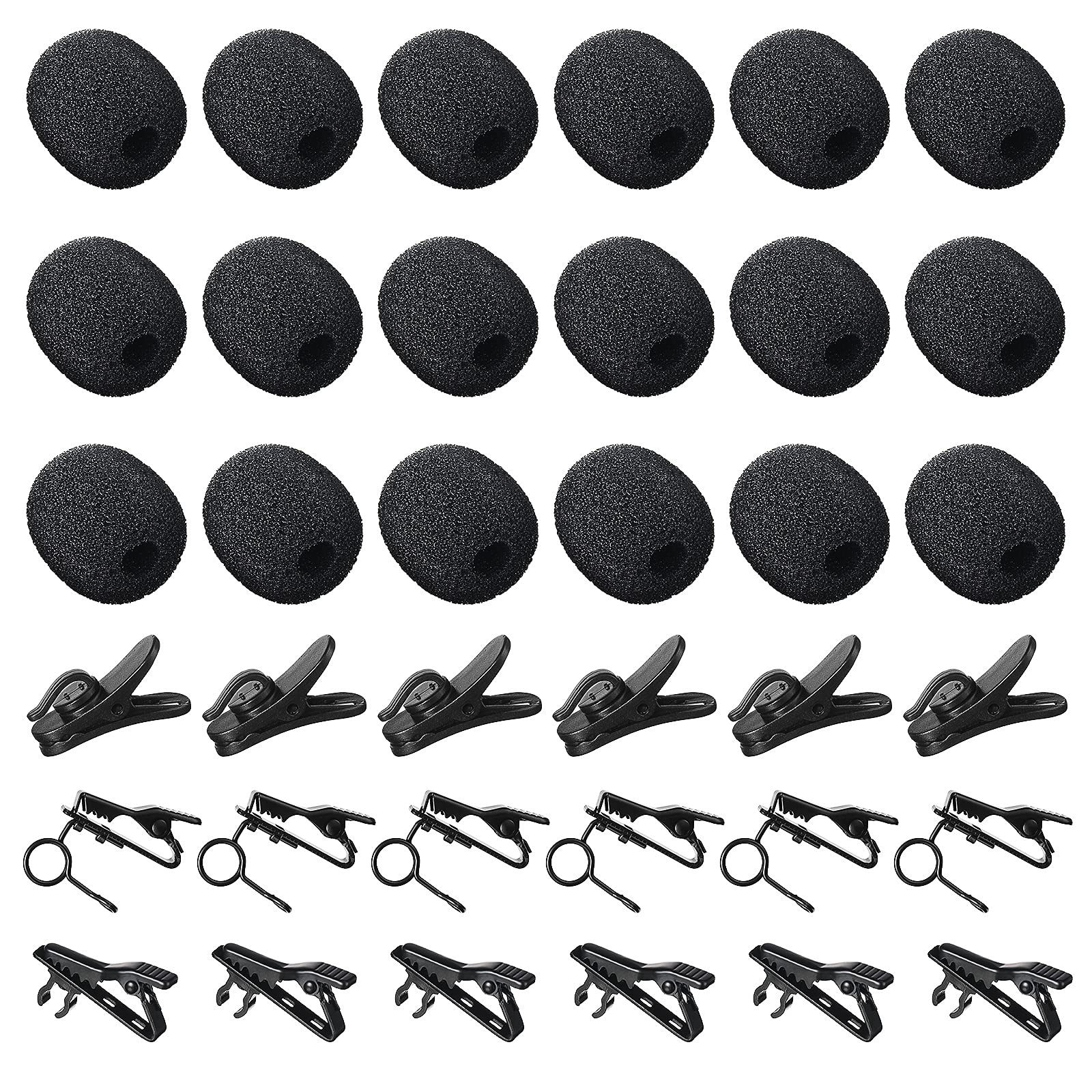 36 Pieces Lapel Mic Clips Sponge Cover Kit 18 Pieces Mental Lavalier Microphone Clip Plastic Lavalier Wire Clips 18 Pieces Foam Windscreen Cover Lapel Mic Windscreen Foam Covers for Interview Video