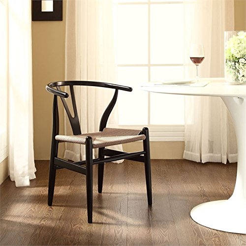 Hawthorne Collections 17" Mod-Century Modern Wood Dining Arm Chair in Black