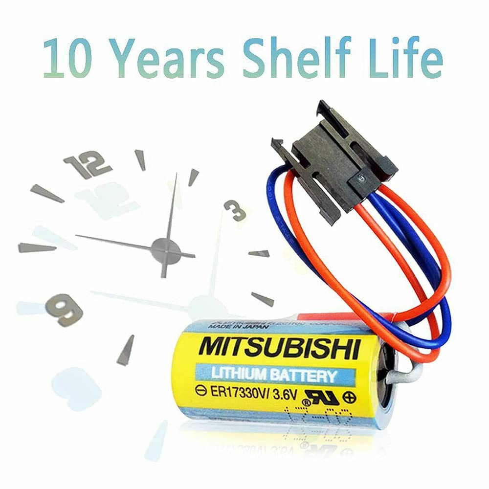 BAOBUTE 5PCS MR-BAT ER17330V 3.6V 1700mAh PLC Replacement Battery with Plug Non-Rechargeable for A6BAT FANUC CNC System Power, 17*35mm