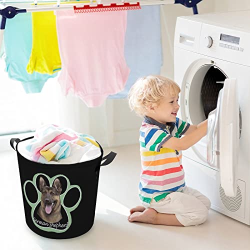 German Shepherd Dog Paw Foldable Laundry Basket Waterproof Hamper Storage Bin Bag with Handle 16.5"x 16.5"x 17"