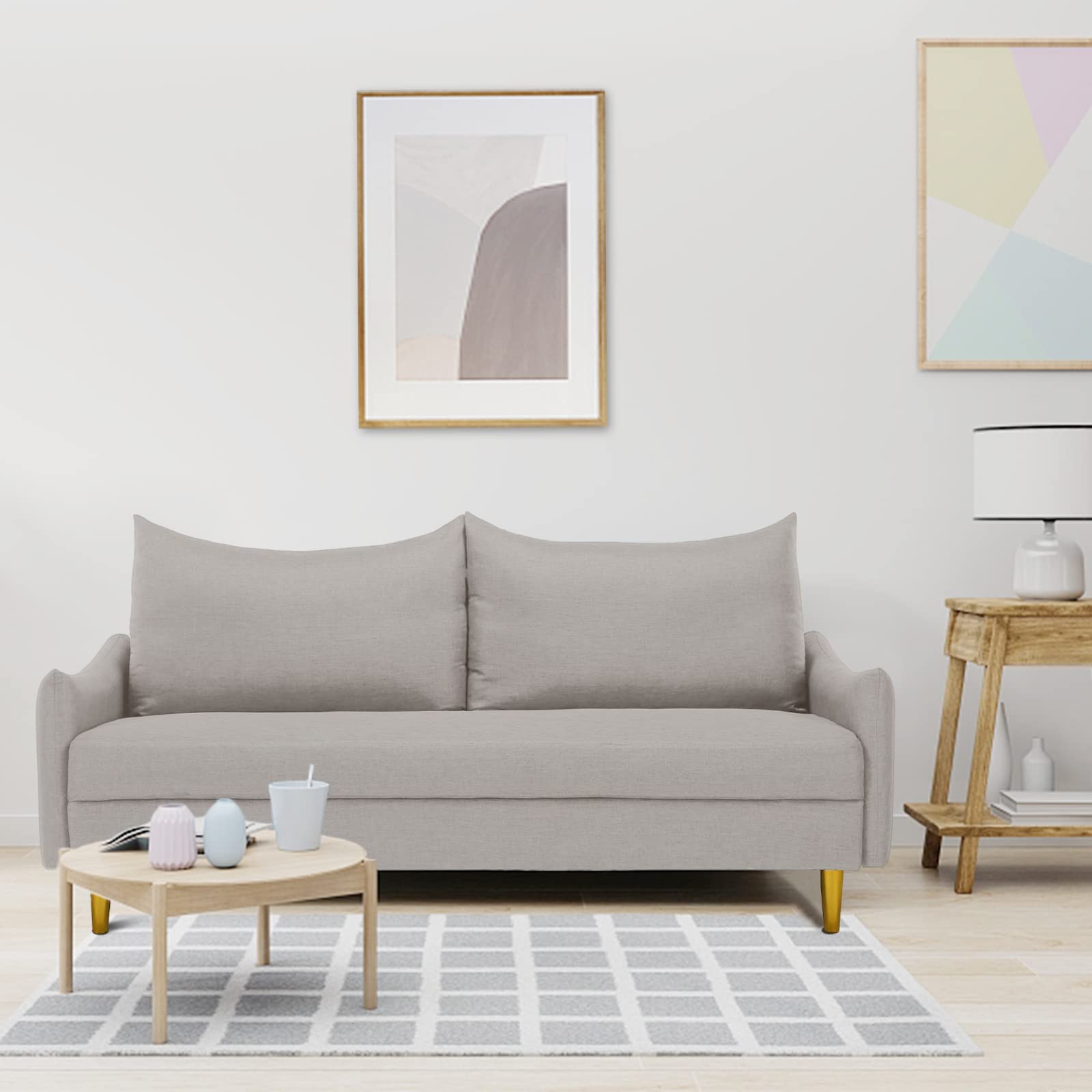 SHUIBAOBAO Loveseat Sofa, Upholstered Love Seat Couch Living Room Furniture Modern Sofa Couch Polyester Fabric Two Seater Comfy Couch Tool-Free Assembly for Bedroom, Apartment Small Spaces (Beige)