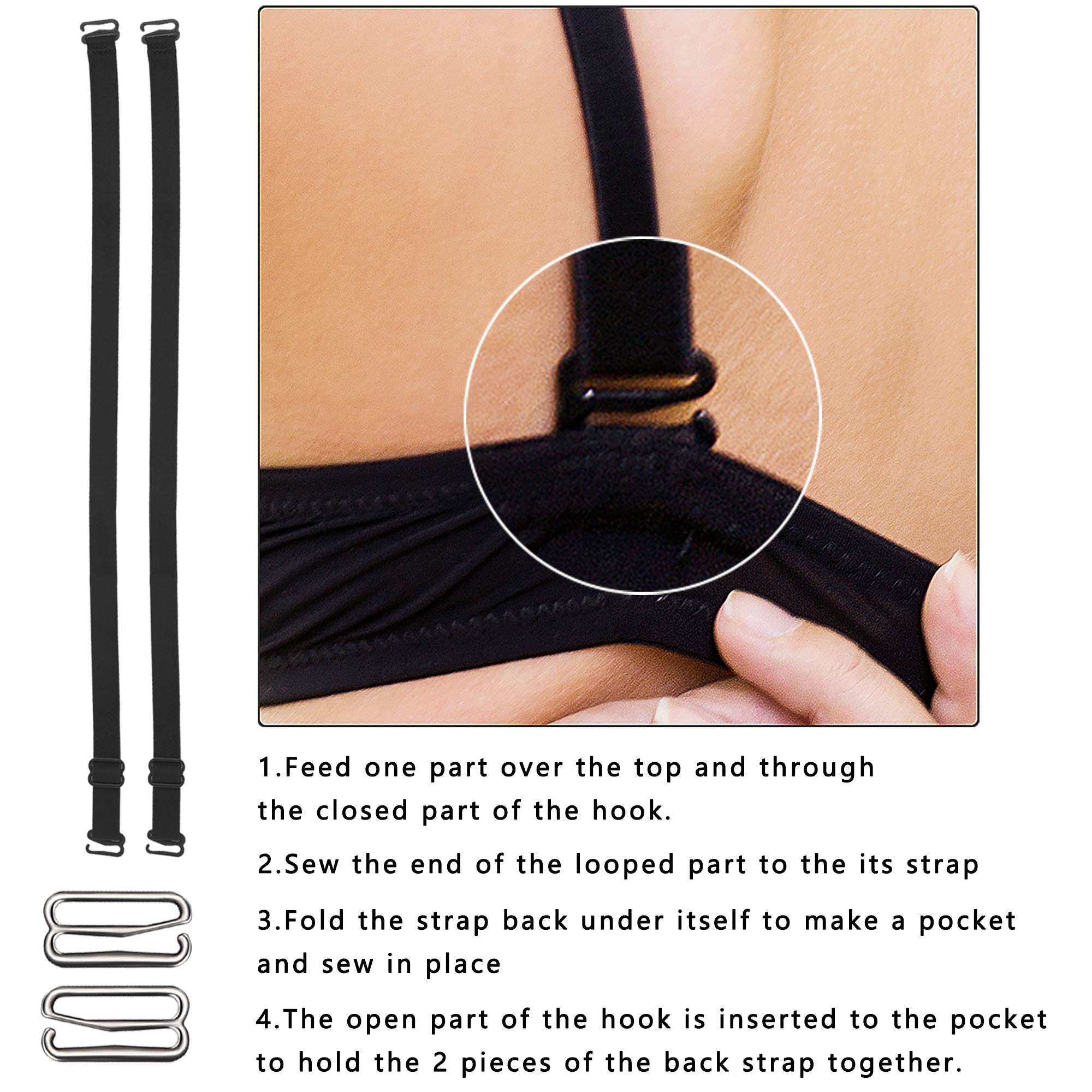 40 Pieces Swimsuit Bra Hooks Bra Strap Hook Replacement Bra Strap Slide Hook Metal for Swimsuit Tops and Lingerie, 2 Sizes (18 mm, 25 mm, Black, Silver)