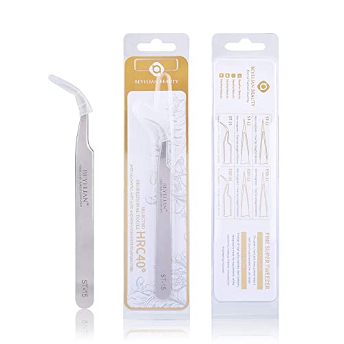 BEYELIAN Eyelash Extension Tweezers, Professional Lash Tweezers for Make Fans Volume Lashes, Curved Tip Stainless Steel Tweezers ST-15