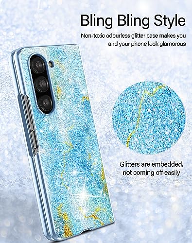 DDJ for Samsung Galaxy Z Fold 5 Case, Hard PC Bling Diamond Rhinestone Elegant Case for Women Girls,Anti-Scratch Shockproof Sparkling Case for Galaxy Z Fold 5,Blue