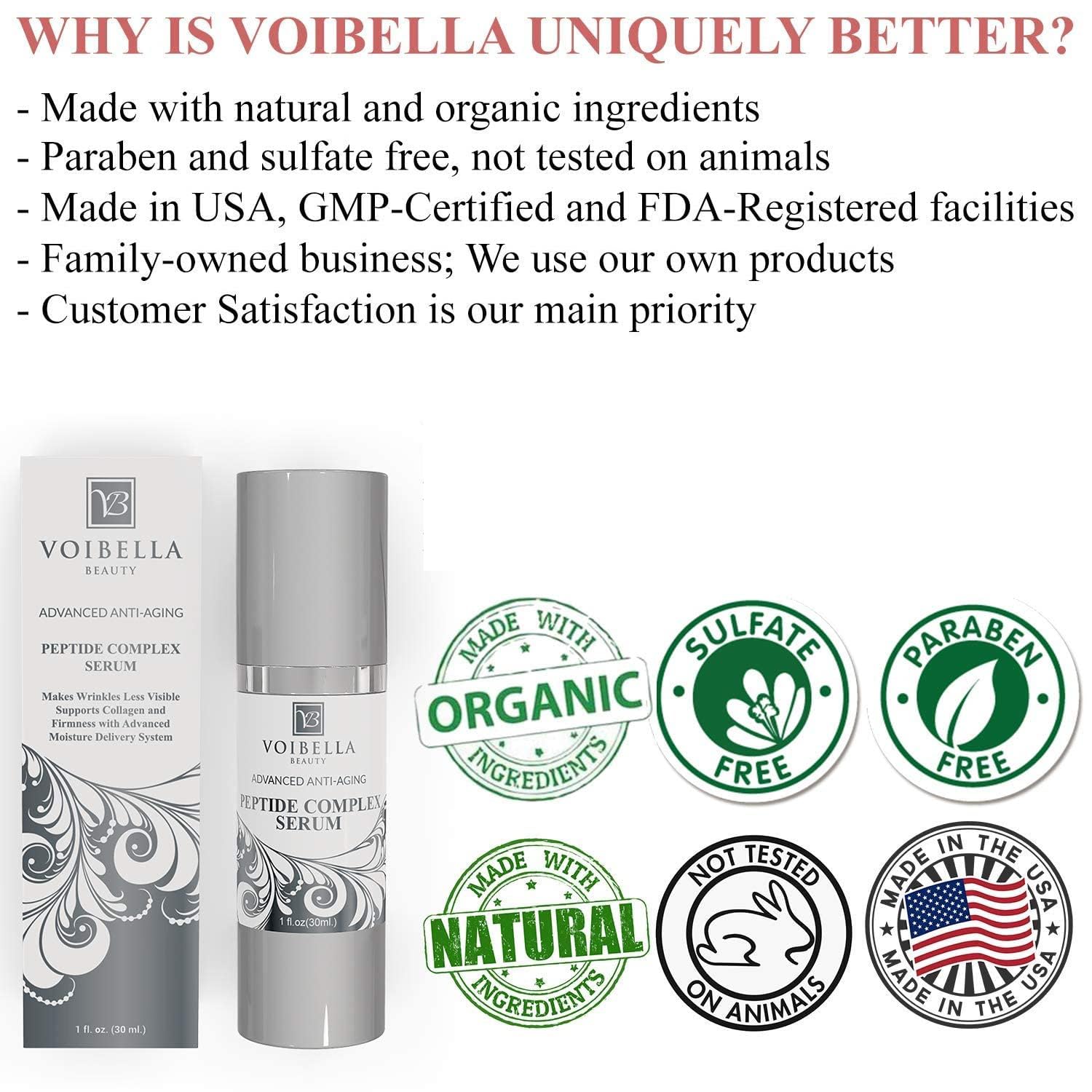 Peptide Complex Serum For Face & Collagen Support - Natural & Organic Anti Aging Skin Serum - Peptides, Hyaluronic Acid, Amino Acids & Vitamin E for Wrinkles, Hydrating, Firming & Elasticity