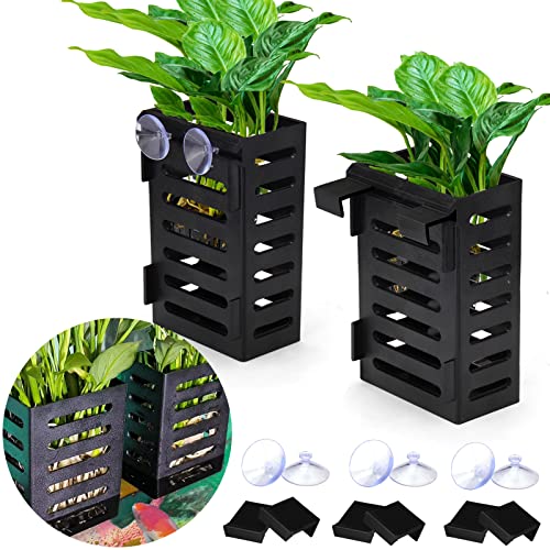 BABORUI 2 Pack Aquarium Plant Holder with Hooks and Suction Cups, Hanging Aquatic Planter Cups for Aquarium Decorations Plants, Aquarium Decor for Fish Tank Live Aquarium Plants