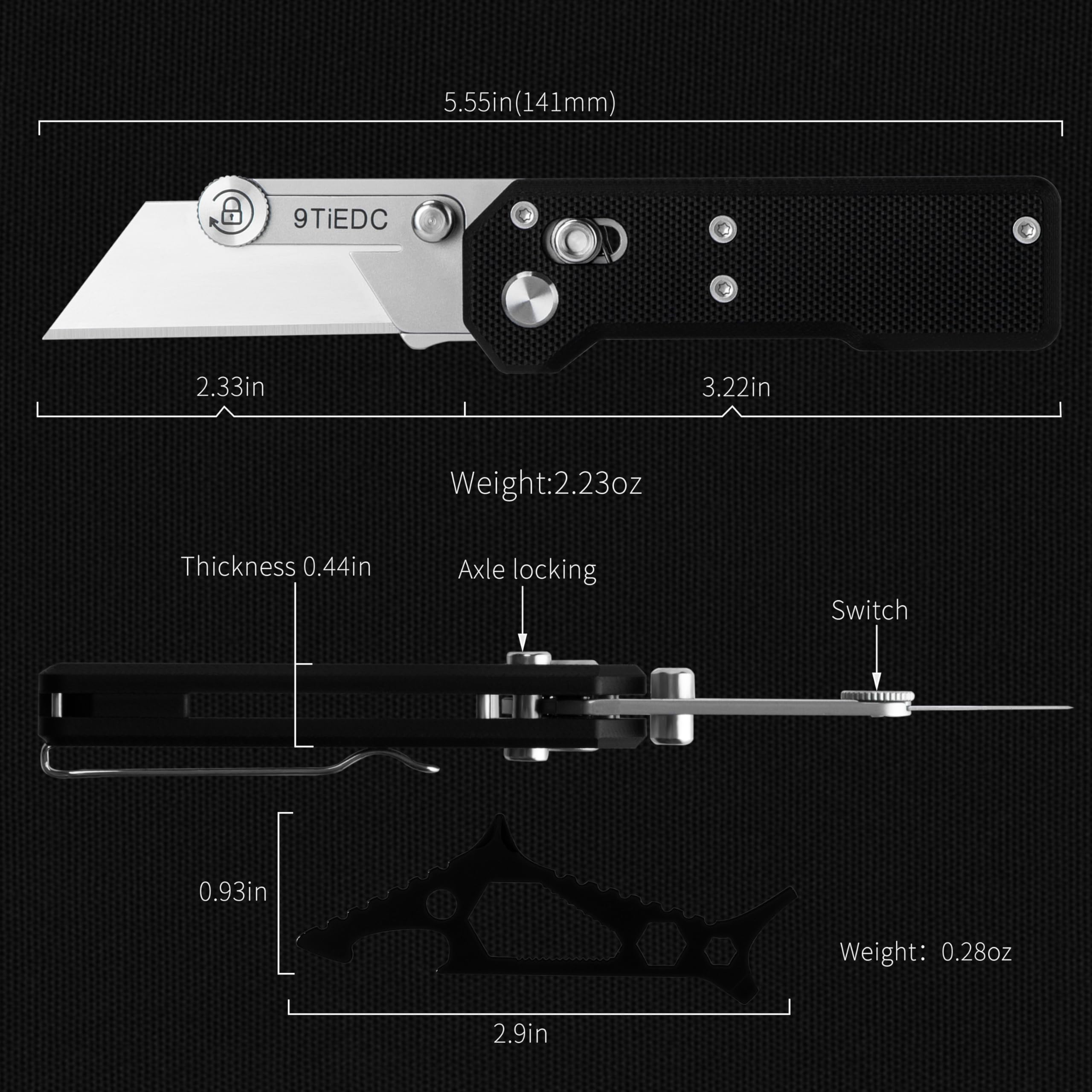 9TiEDC Folding Utility Knife,G10 Handle Heavy Duty Safety Box Cutter,Razor Knife & EDC Pocket Knife with Extra 10PC Blades,Perfect for Household Tools,Office,Factory,Outdoor Use.