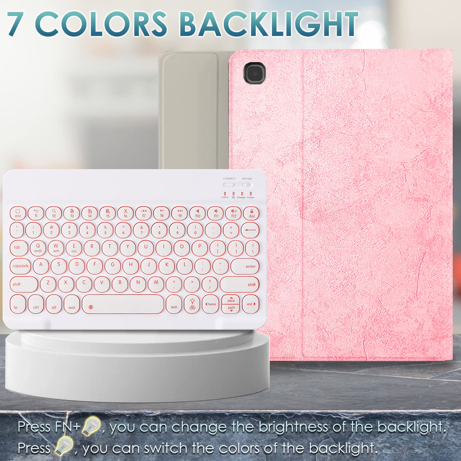 Wineecy Backlit Keyboard Case for Samsung Galaxy Tab S6 Lite 10.4 Inch 2024/2022/2020, 7 Colors Backlight Detachable Wireless Keyboard PU Folio Stand Cover Case with S Pen Holder, Pink