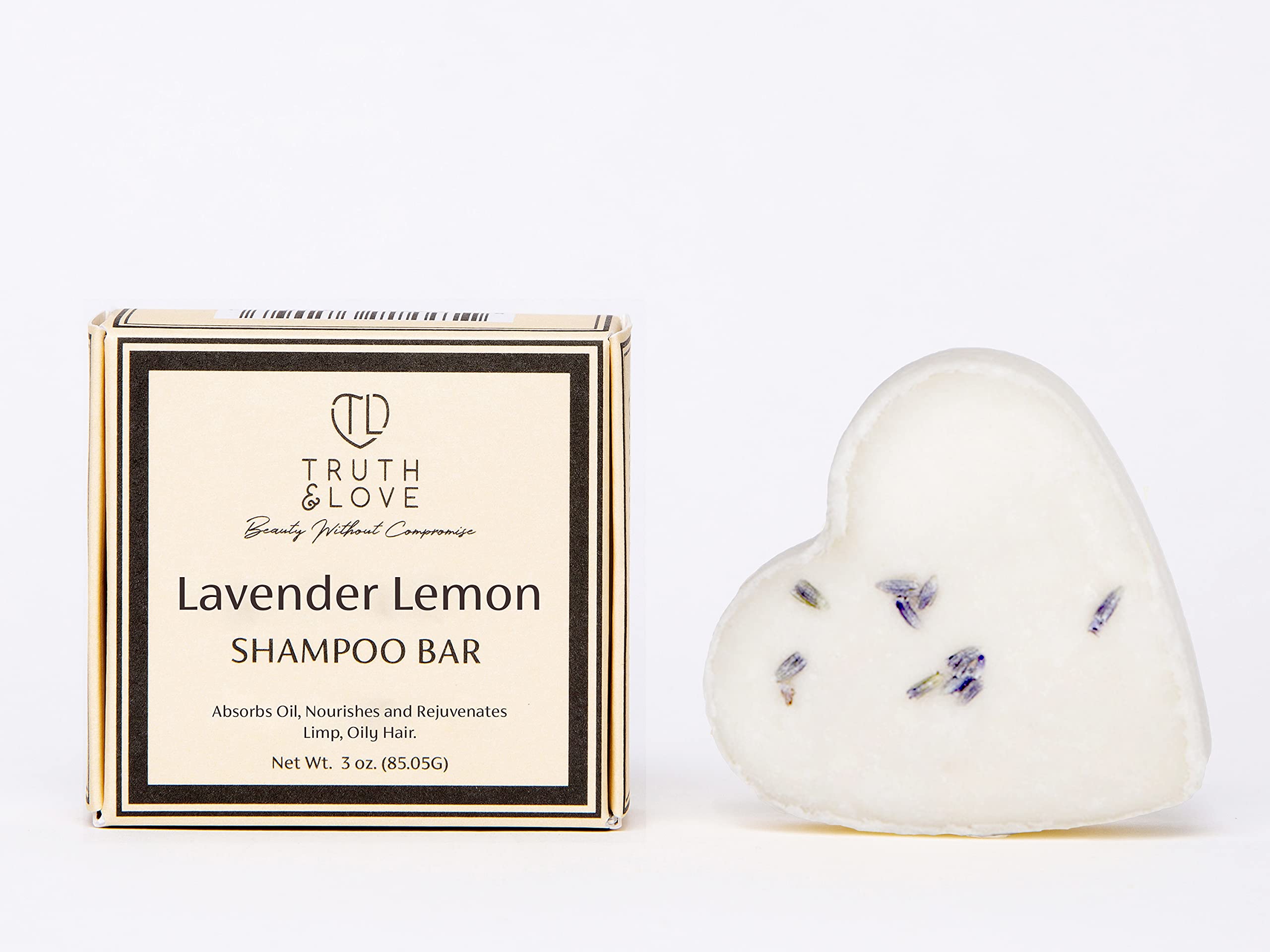 Truth & Love Beauty Lavender Lemon Shampoo Bar for Limp Oily Hair - Sustainable, Plastic Free, Eco-Friendly, Cruelty Free, Organic Natural Ingredients, Zero Waste. 3oz