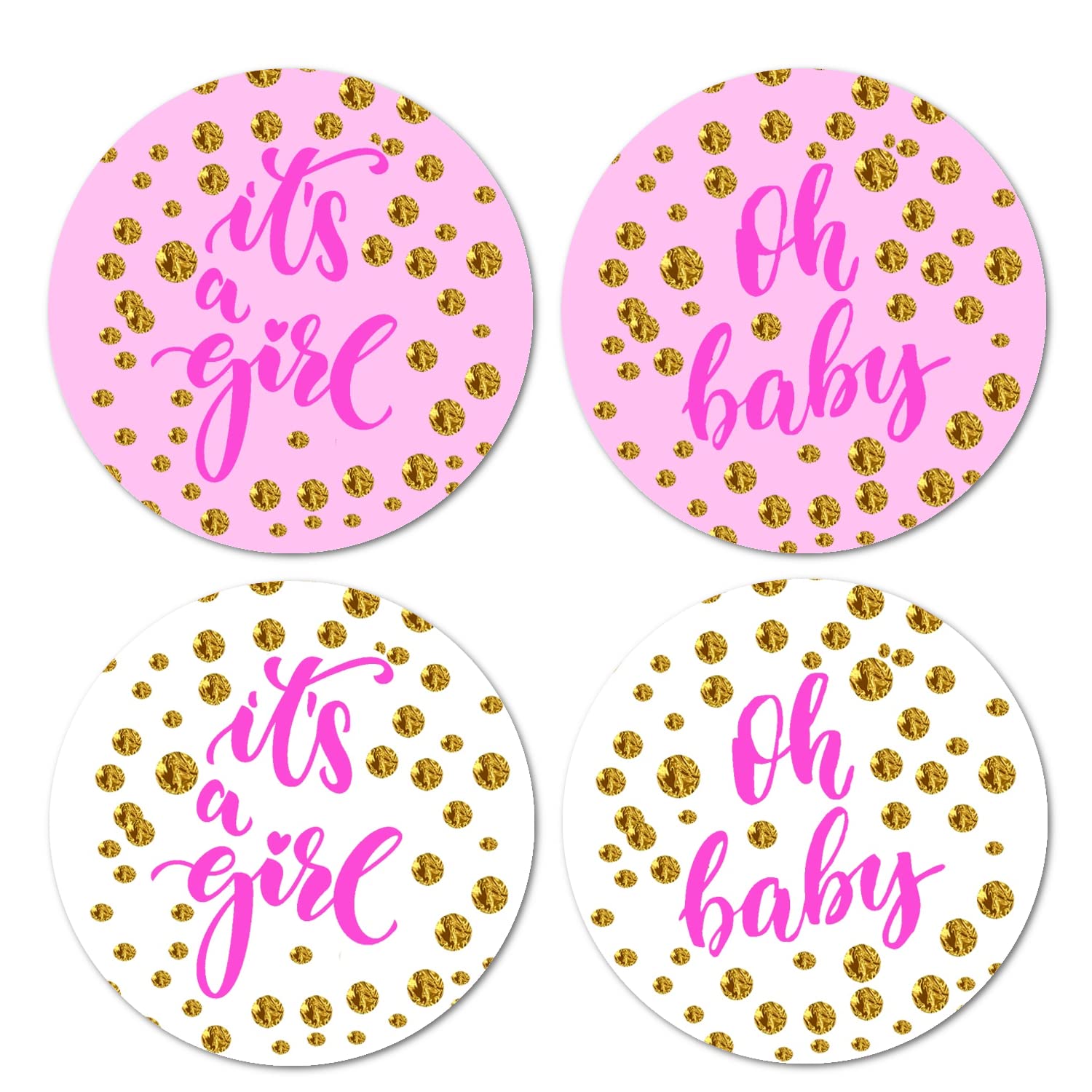 40 Pink Oh Baby It’s a Girl Stickers, 2 Inch Big Round Glossy Labels, Baby Shower, Great for Party Favors, Tags, Games and Supplies. Made in USA