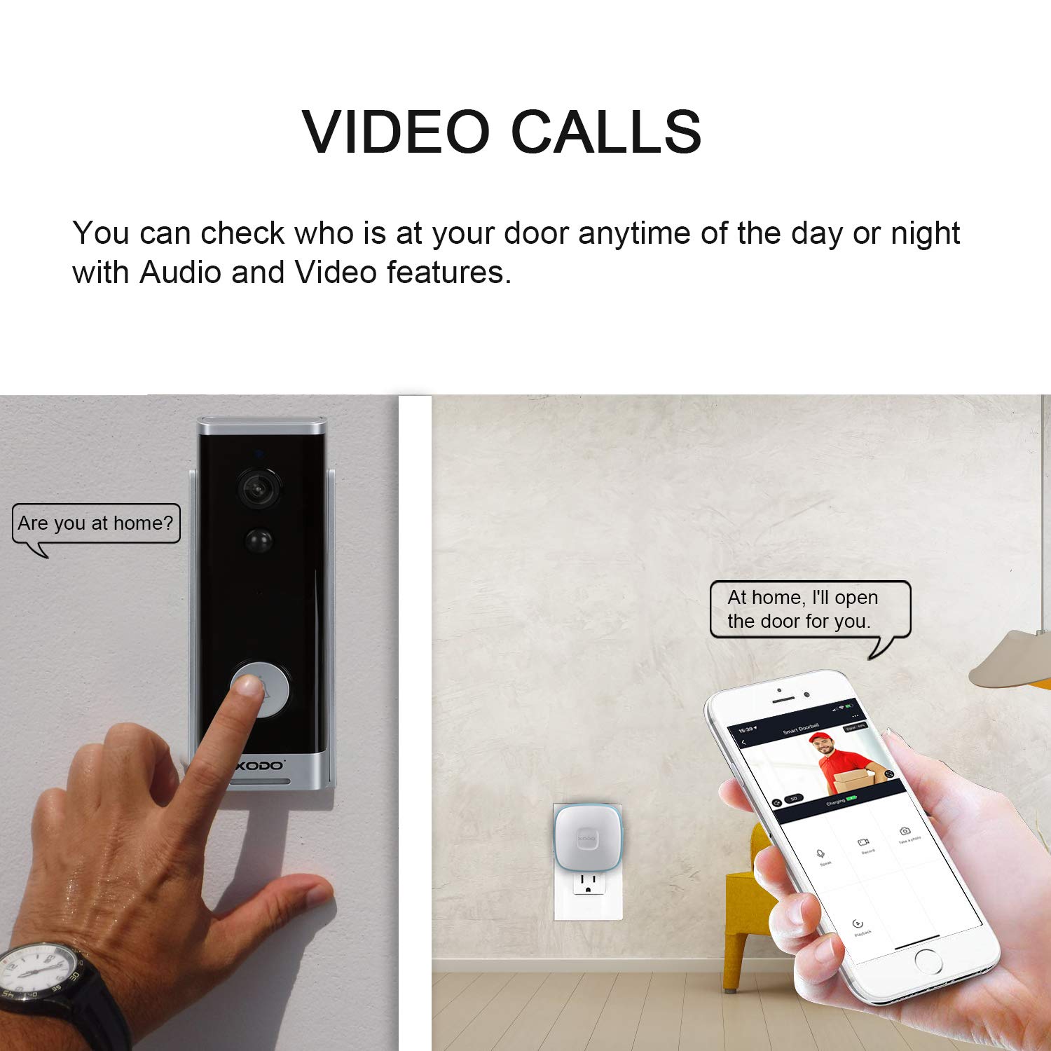 XODO VD1 Smart Home Wireless Security Camera with Night Vision, Waterproof Video Doorbell/WiFi 1080P HD/166°Wide Angel/2-Way Audio/No Monthly Fee/Real-Time Alerts/Rechargeable Batteries