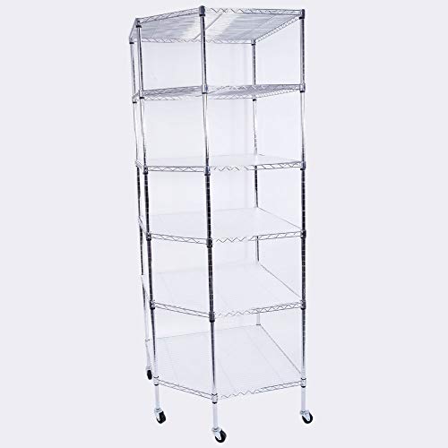 Heavy Duty Shelves Commercial-GradeĀ 6 Tier Corner Shelf, Industrial Corner Bookshelf Steel Wire Shelving with Wheels, Rustic Corner Storage Rack Shelves Display Plant Flower, Stand Bookcase