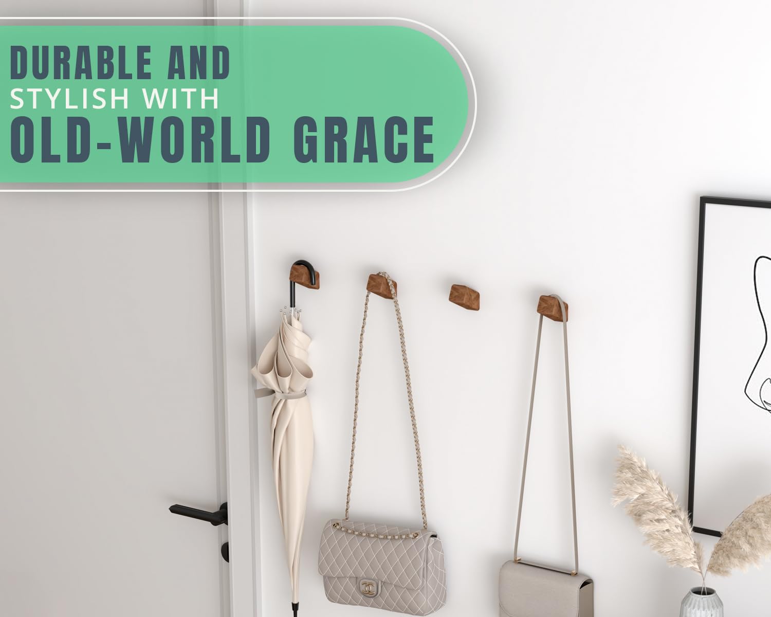 Acacia Wood Hooks, Natural Rectangular Hangers for Keys, Towels, Accessories β Functional Entryway, Bathroom Organizer β Sleek Wall Decor, Space-Saving Design β Perfect for Small Spaces, Modern Homes