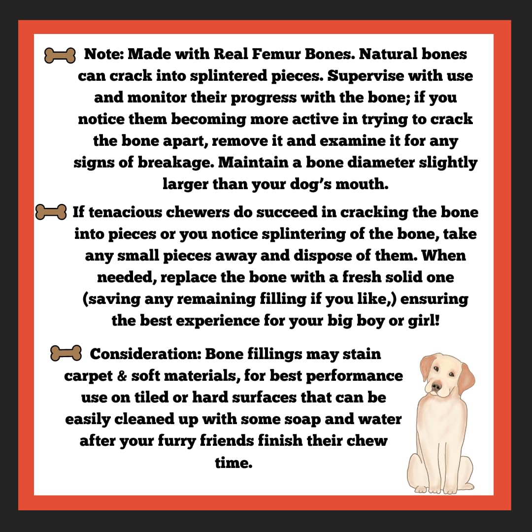 AccessiPets Filled Dog Bones Bundles for Large Dogs, Large Stuffed Femur Bone Bundle with 1 Dog Waste Roll, Long-Lasting Dental Treats for Aggressive Chewers (Hollow Bone)