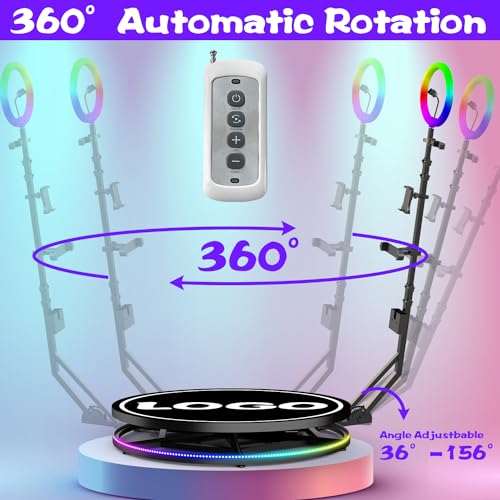 360 Photo Booth Machine for Parties Free Custom Logo with Ring Light 3 People Stand on Remote Control Automatic Slow Motion 360 Spin Photo Camera Booth 80cm 31.5 inch with Flight Case